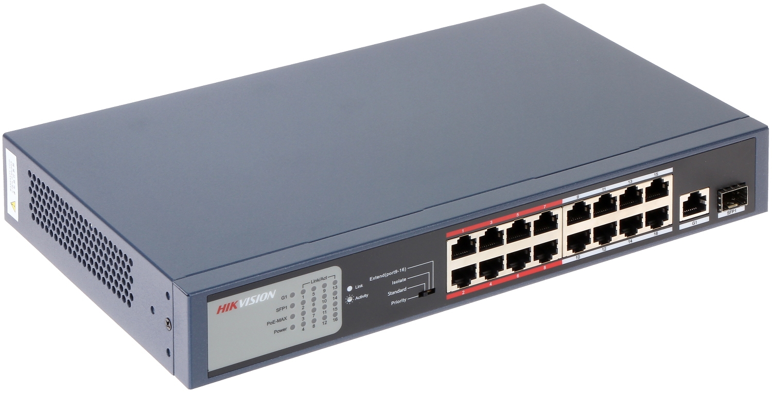 DS-3E0318P-E/M (B) 16-Port POE Switch (Unmanaged) Hikvision DS-3E0318P-E/M (B) 16-Port POE Switch (Unmanaged) Hikvision